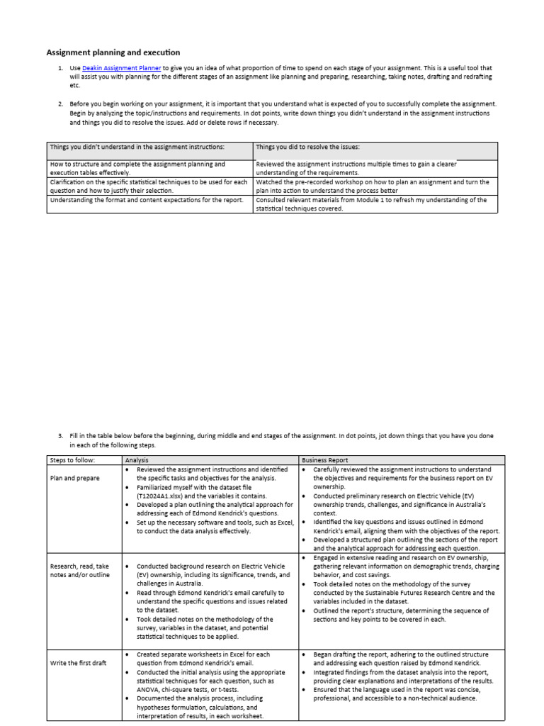 A1 Tables Planning Execution T12022 | PDF | Proofreading | Methodology