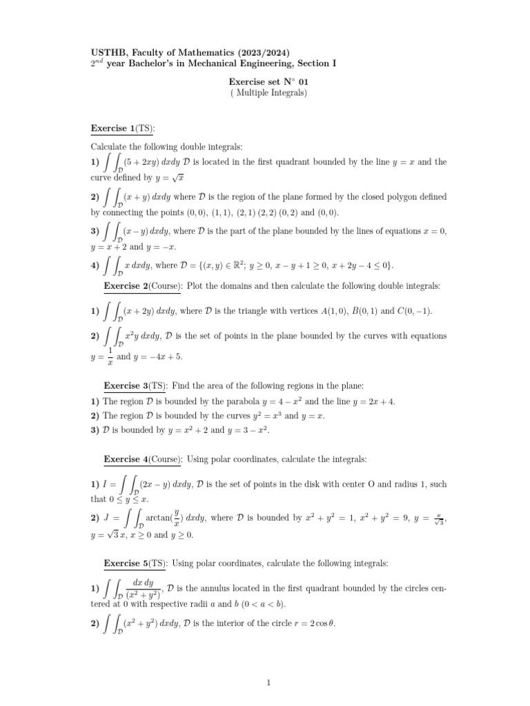 Tutorial Session 1_Multiple integrals | PDF | Integral | Mathematical Objects
