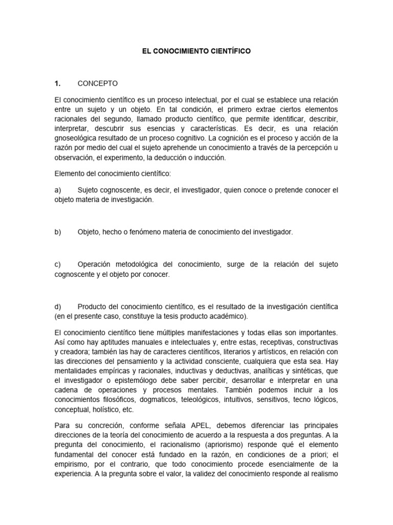 Elementos del Conocimiento Científico | PDF | Conocimiento | Teoría
