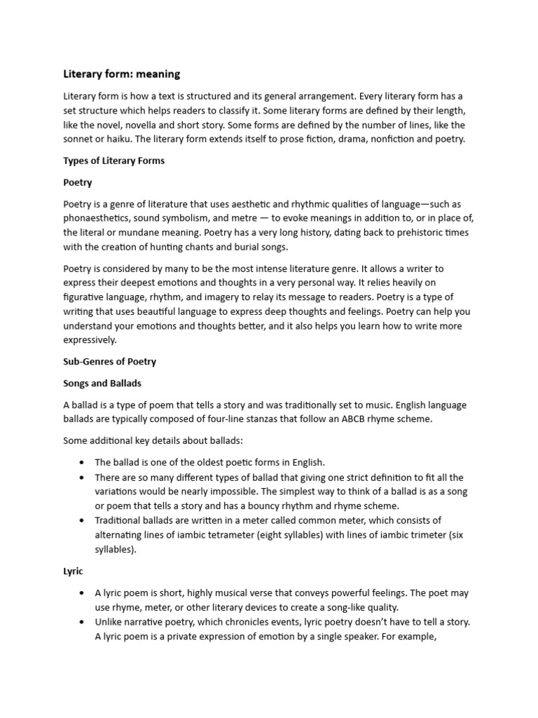 Different Literary Forms | PDF | Narration | Novella