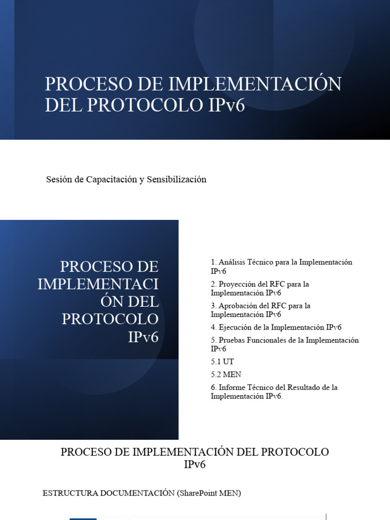 CAPACITACION PROCESO DE IMPLEMENTACIÓN DEL PROTOCOLO IPv6 | PDF | Yo Pv6 | Informática
