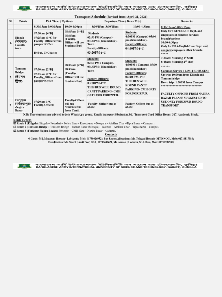 Transport Schedule - _April 22_ 2024 -1 | PDF | Bus Transport | Transport