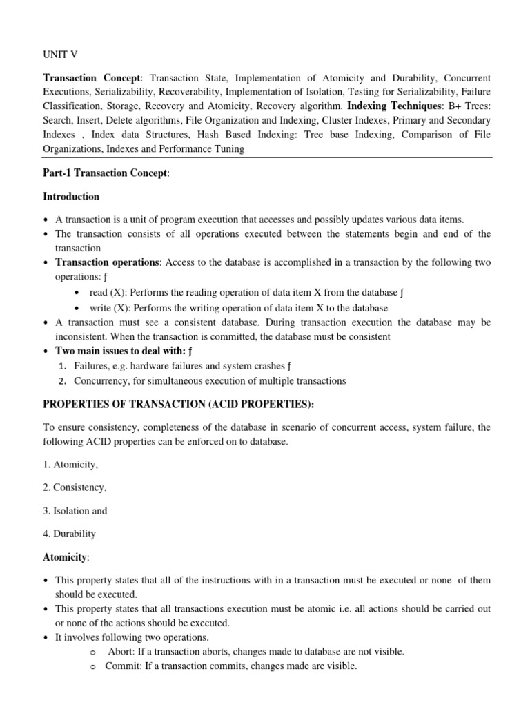 UNIT V Transaction and Indexing | PDF | Database Index | Database ... UNIT V Transaction and Indexing | PDF | Database Index | Database ...