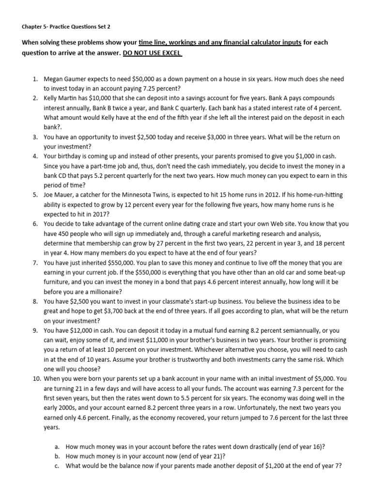 Chapter 5 - Practice Questions Set 2 | PDF | Interest | Present Value