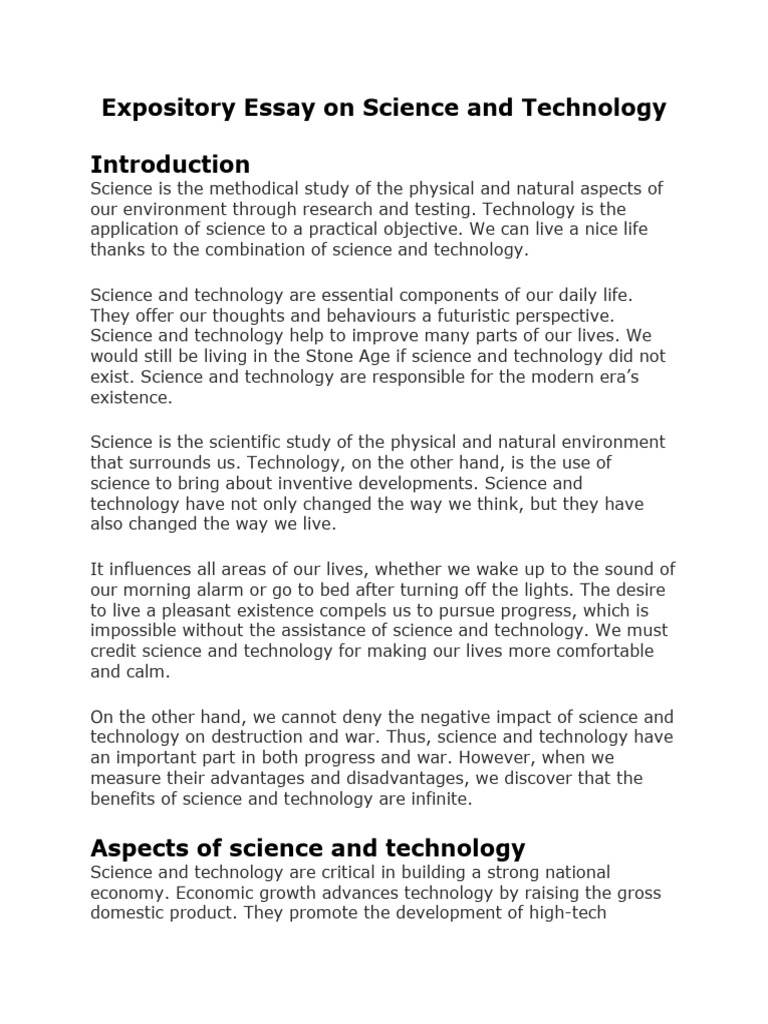 Expository Essay On Science and Technology | PDF | Science