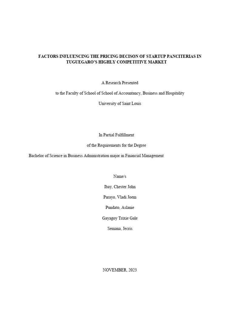 Final Ibay Et Al Factors Influencing The Pricing Decison of Startup ...
