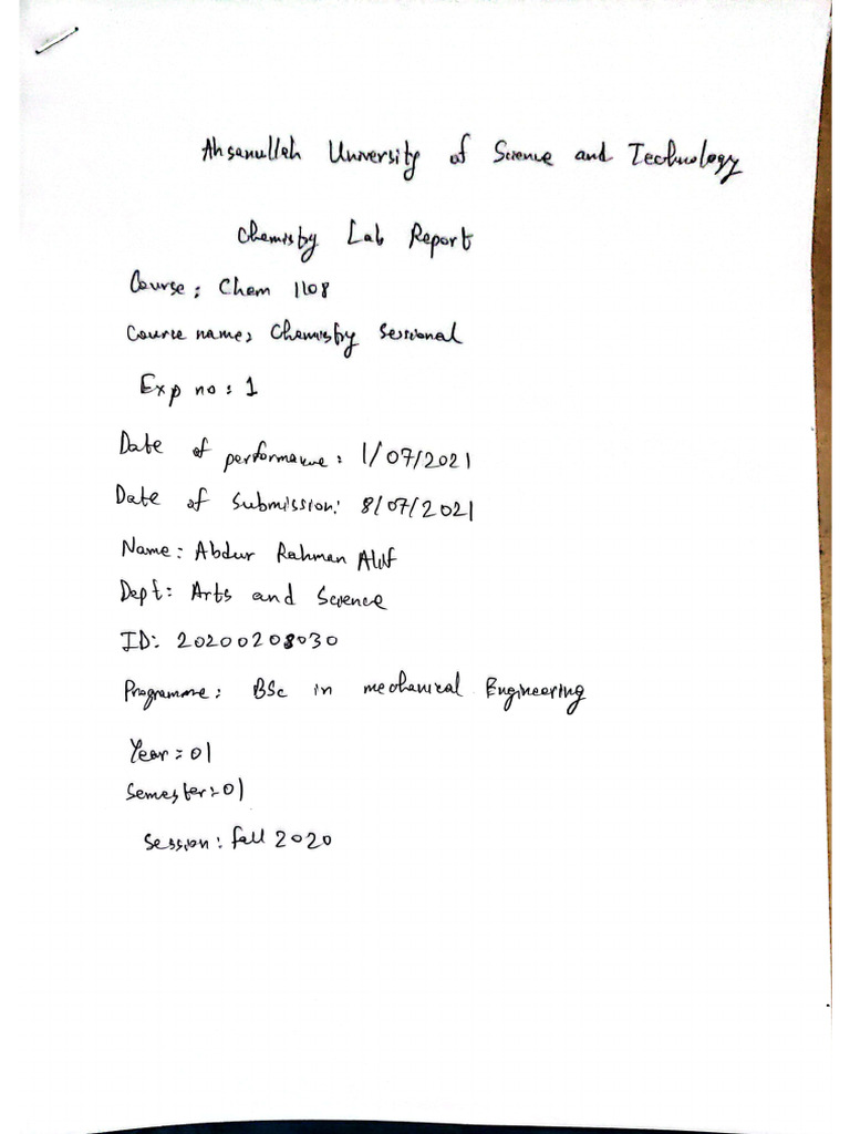 Exp1 - Abdur Rahman Alif - Exp - 1 - Chem | PDF