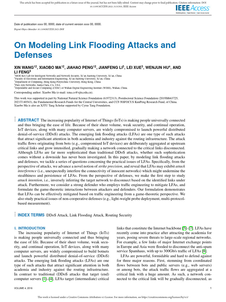 On_Modeling_Link_Flooding_Attacks_and_Defenses | PDF | Denial Of Service Attack | Computer Network