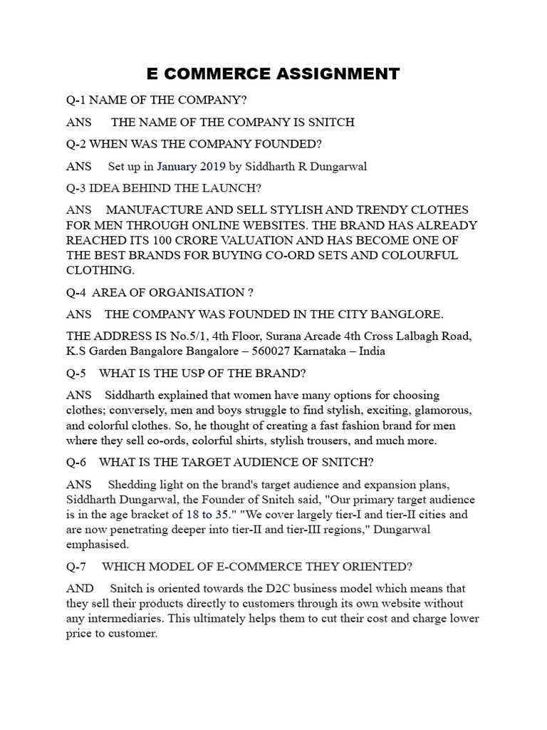 E Commerce Assignment | PDF | E Commerce | Brand