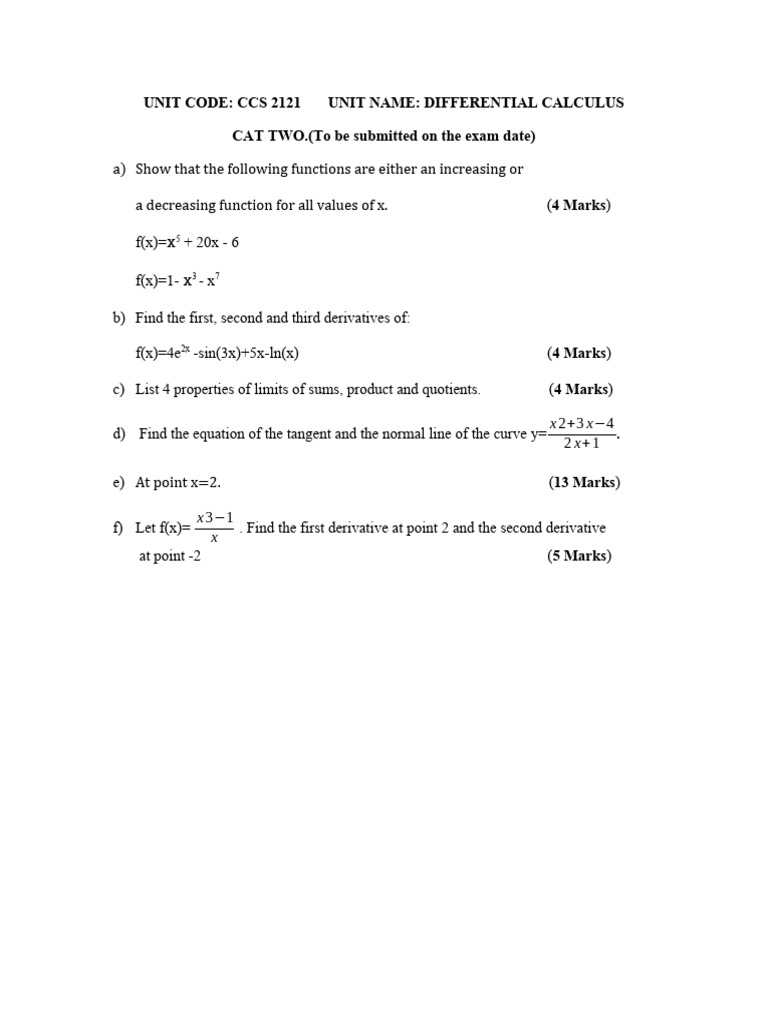 Differential Calculus CAT 2 | PDF | Science & Mathematics | Computers