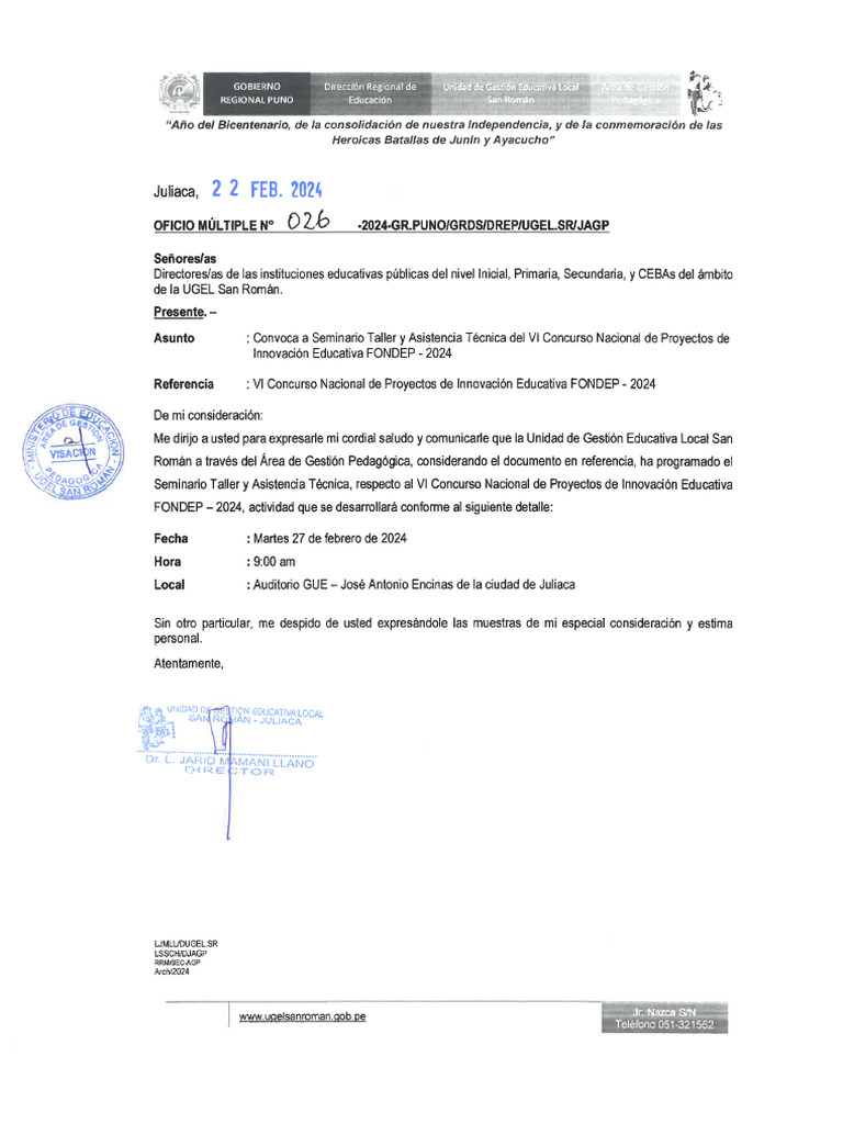 Oficio Multiple 026 2024 Convocatoria A Seminario Taller Y Asistencia