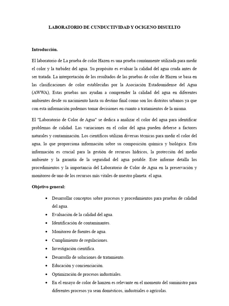 Análisis de Calidad del Agua: Color y Turbidez | PDF | Agua | Laboratorios