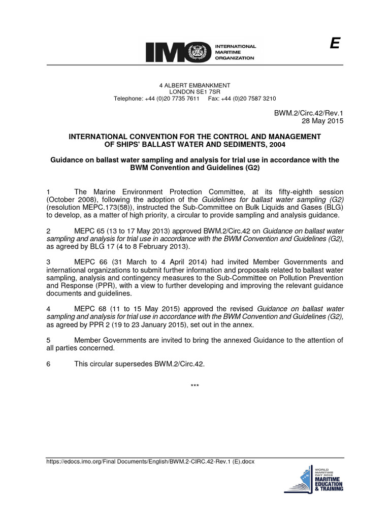 5.5) Guidance On Ballast Water Sampling and Analysis (G2) | PDF ...