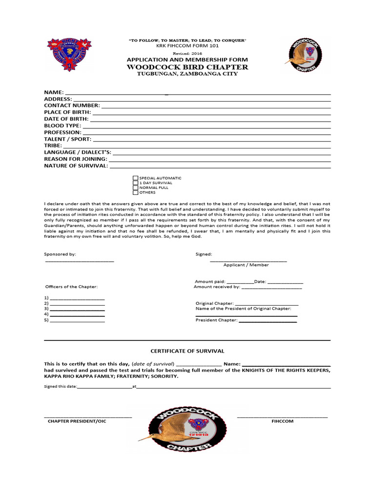 Woodcock Form 101 | PDF | Fraternities And Sororities