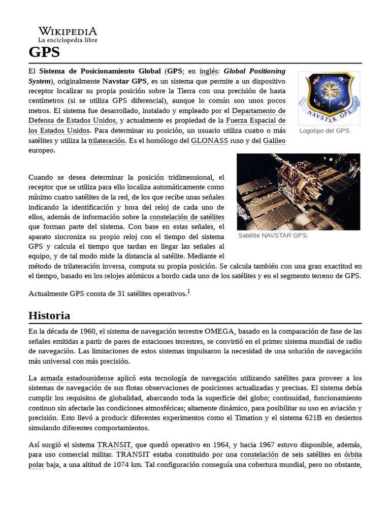 Historia: System), Originalmente Navstar GPS, Es Un Sistema Que Permite ...
