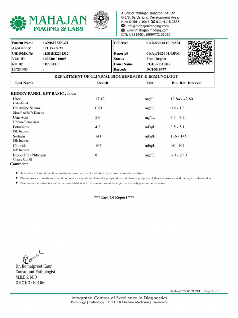Lab Report | PDF | Creatinine | Kidney
