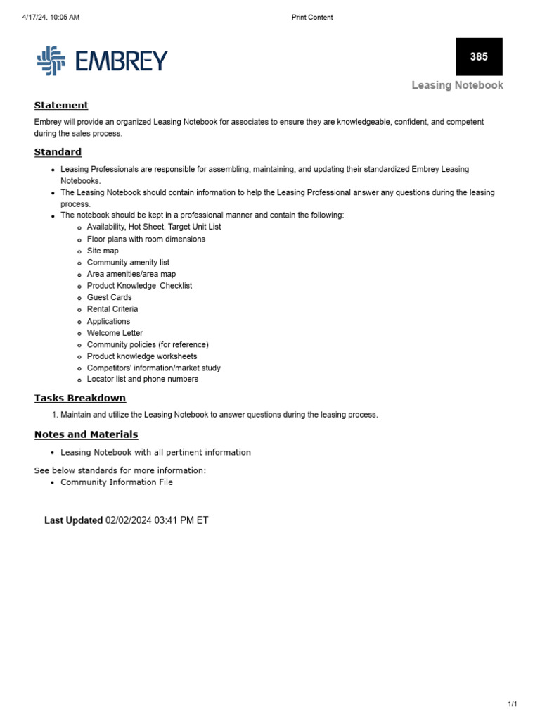 Organized Leasing Notebook Guidelines | PDF
