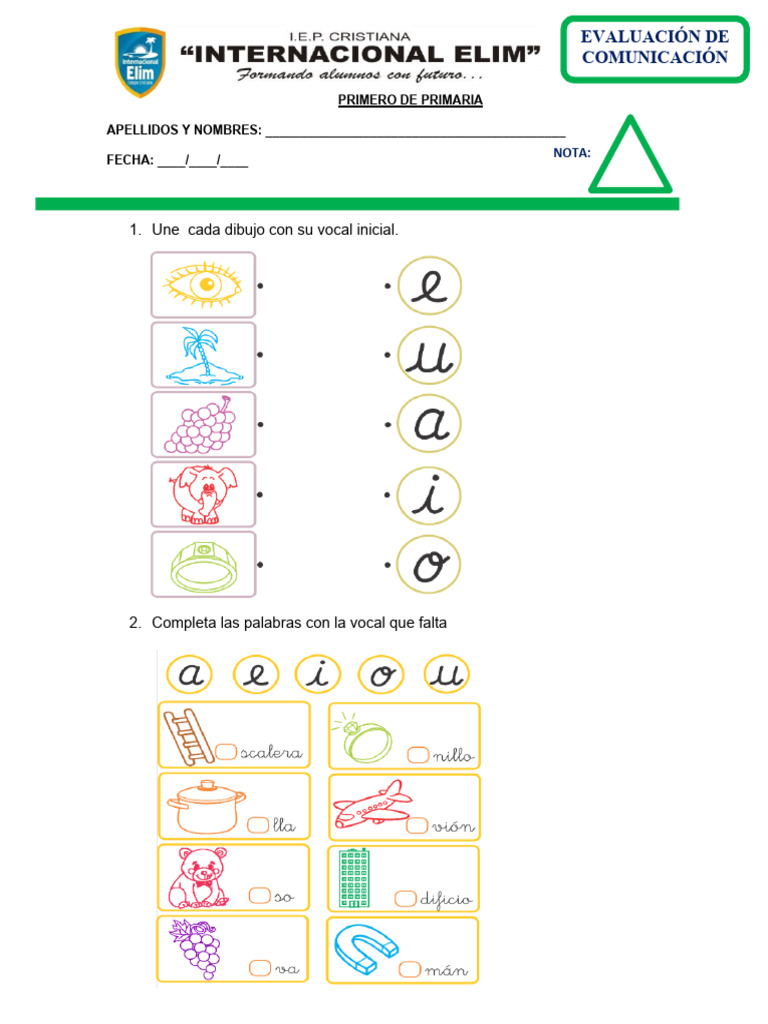 Evaluacion De Comunicacion 1 Grado Pdf