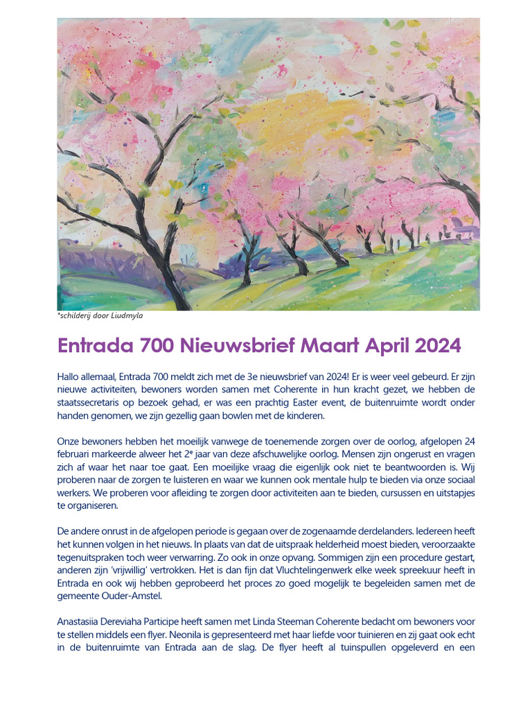 Entrada Nieuwsbrief Maart April 2024 | PDF