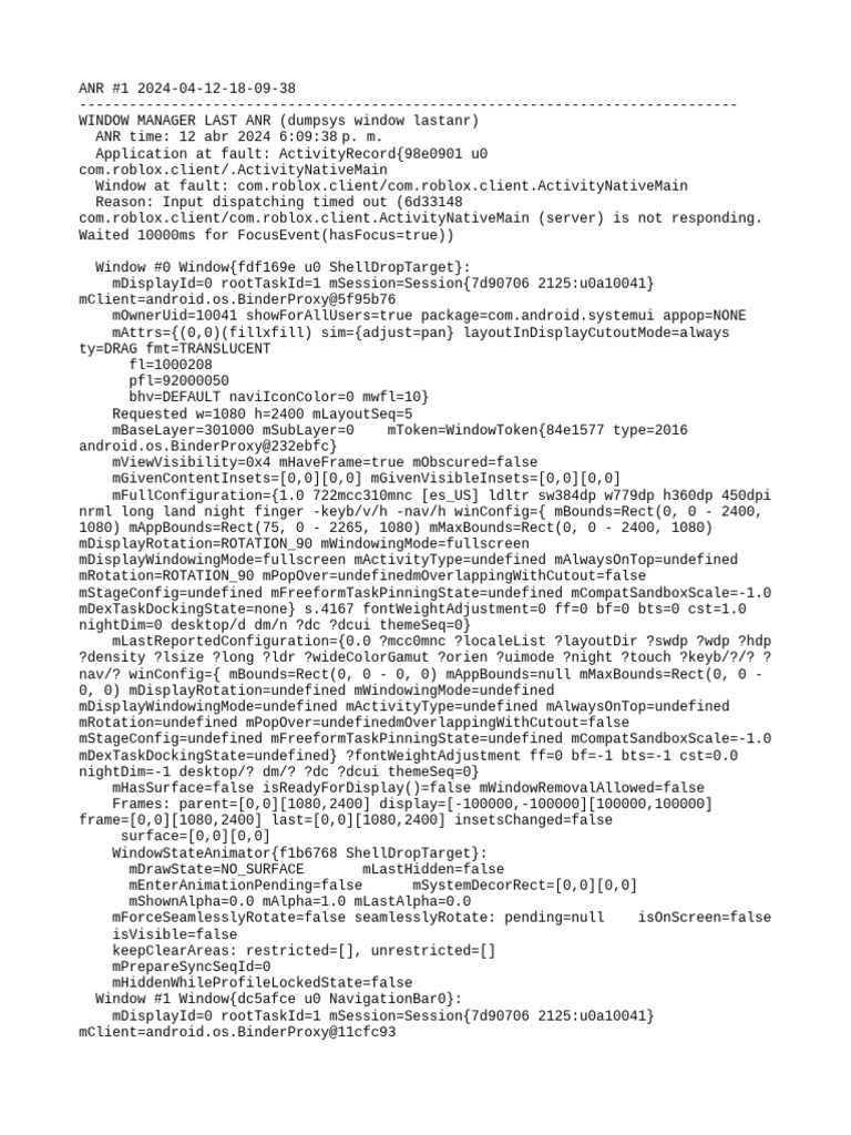 Dumpsys ANR WindowManager | PDF | Desktop Environment | Mobile Computers