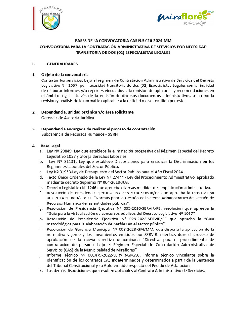Convocatoria Especialistas Legales CAS 2024 | PDF | Derecho laboral ...
