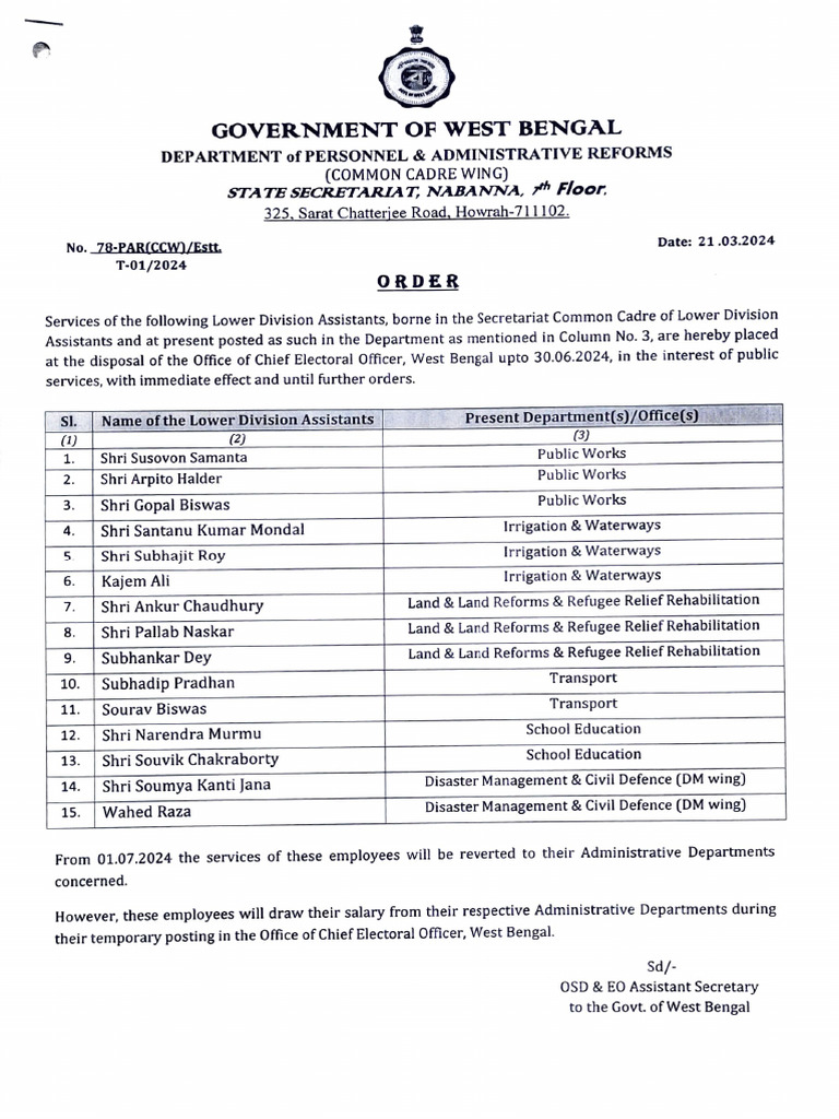 Order: Government of West Bengal | PDF