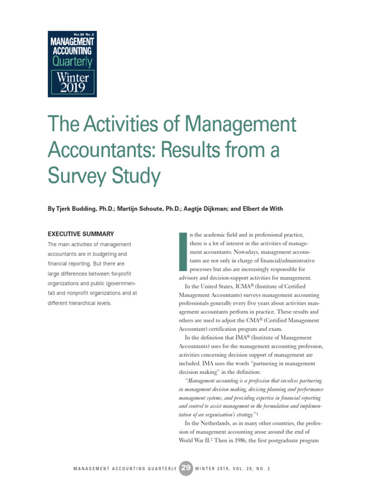 Caso de Ensino - Tema 2 - The Activities of Management Accountants - Results From A Survey Study ...