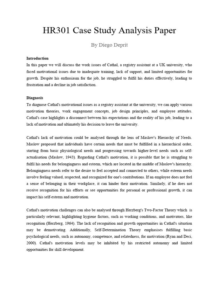 HR301 Case Study Analysis Paper | PDF | Motivational | Motivation