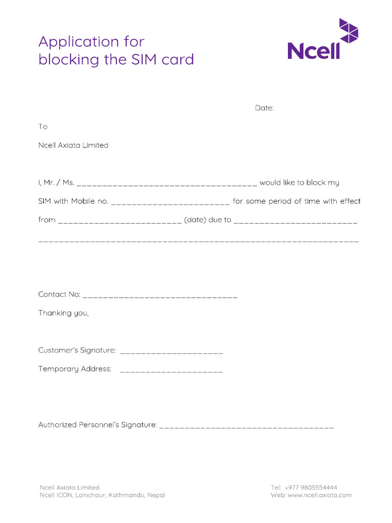 SIM Block Form | PDF