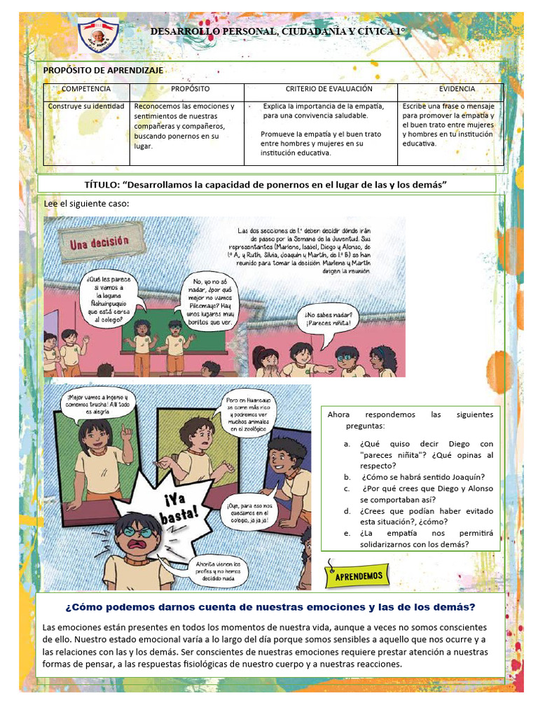 Ficha DPCC 2024 Desarrollamos La Capacidad.. | PDF | Empatía | Las emociones