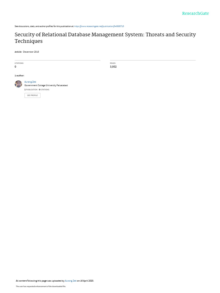 Security of Relational Database Management System | PDF | Encryption ...