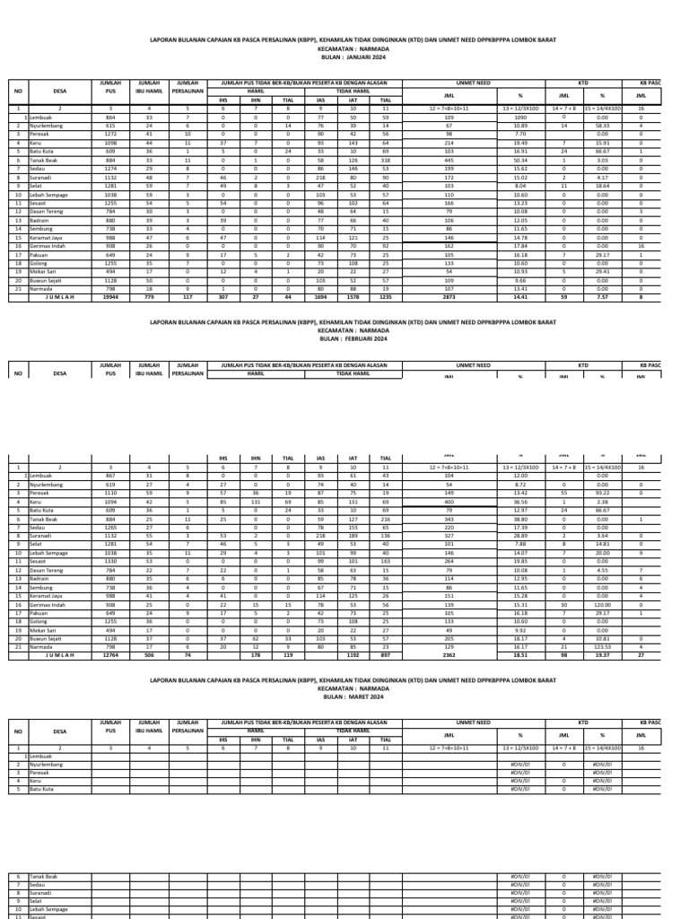Laporan Bulanan Capaian KB (Rumus) | PDF