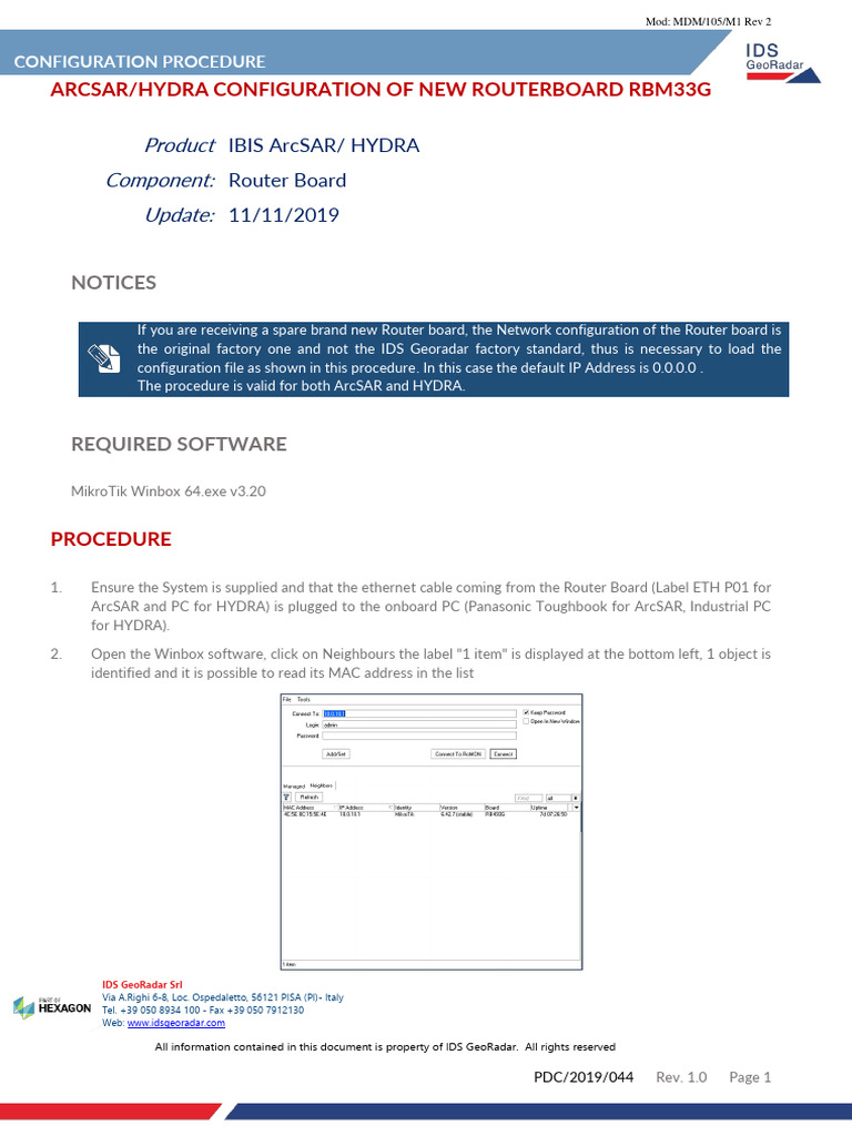 PDC_2019_044_10_INS_ArcSAR_HYDRA_Configuration of new Routerboard ... PDC_2019_044_10_INS_ArcSAR_HYDRA_Configuration of new Routerboard ...