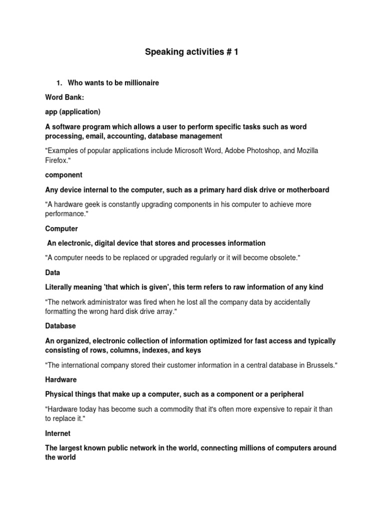 Speaking activities # 1 | PDF | Computer Hardware | Computer Network