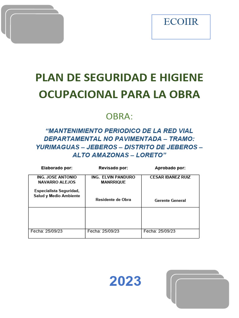 3.4 PLAN DE SEGURIDAD E HIGIENE OCUPACIONAL PARA LA OBRA 2 | PDF ...