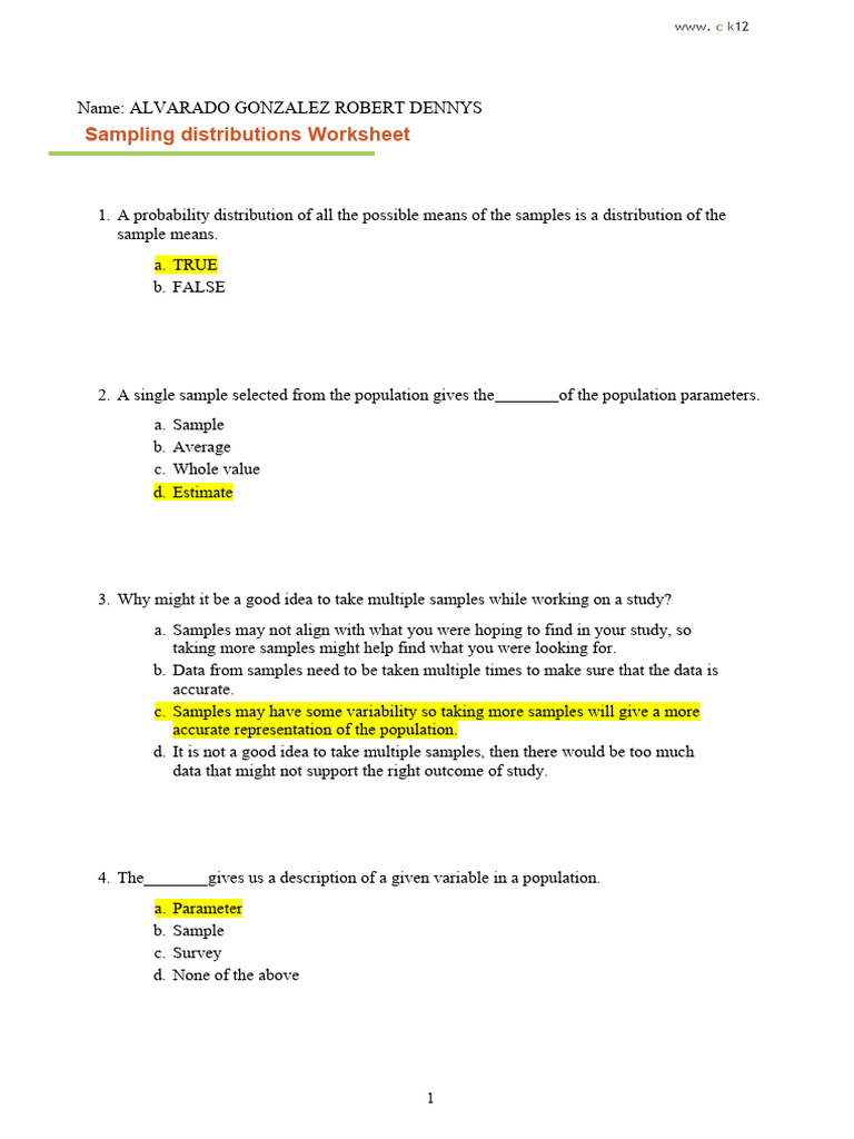 Workbook Sampling Distributions Practice Copia | PDF | Sampling ...