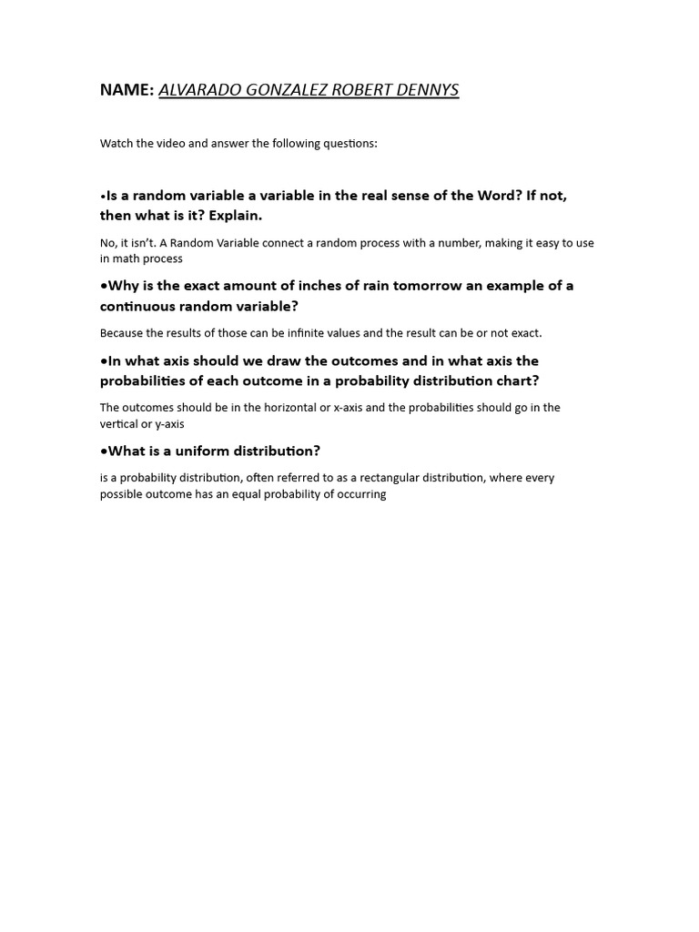 Assignment 1 Random Variable Questions | PDF