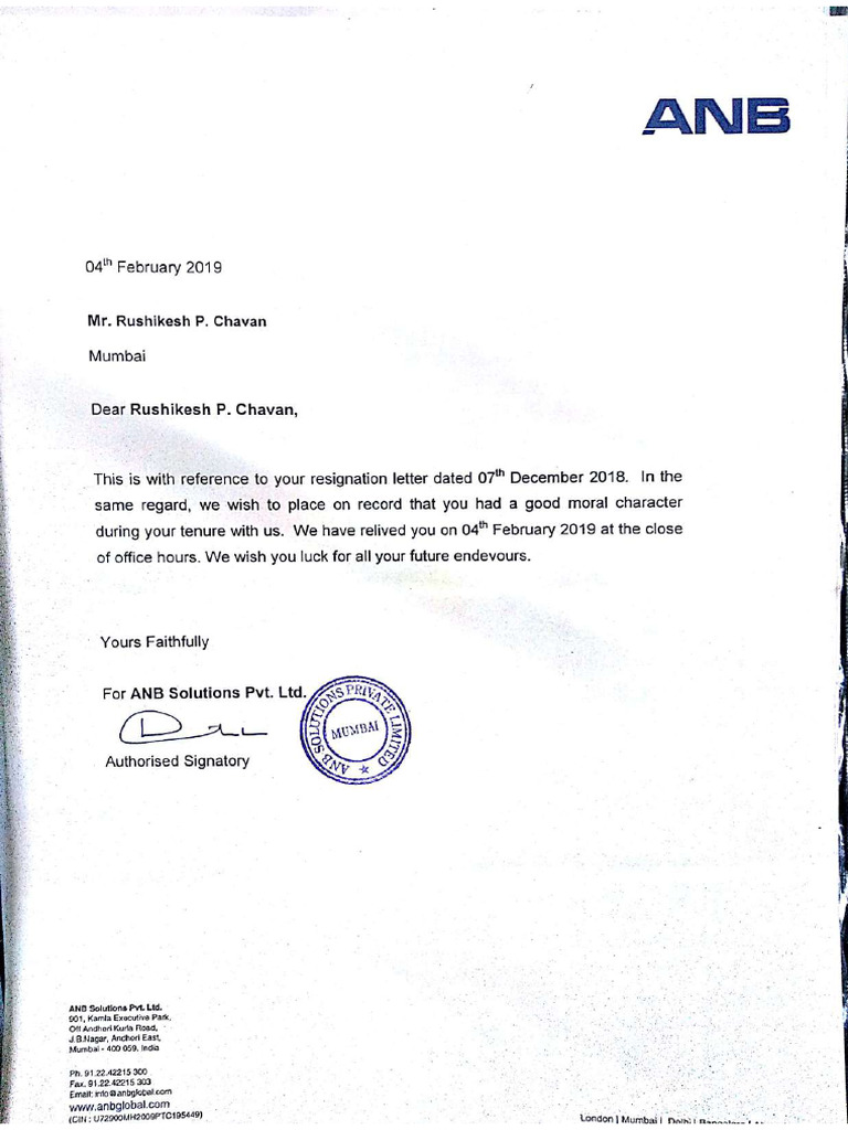 ANB Relieving Letter | PDF