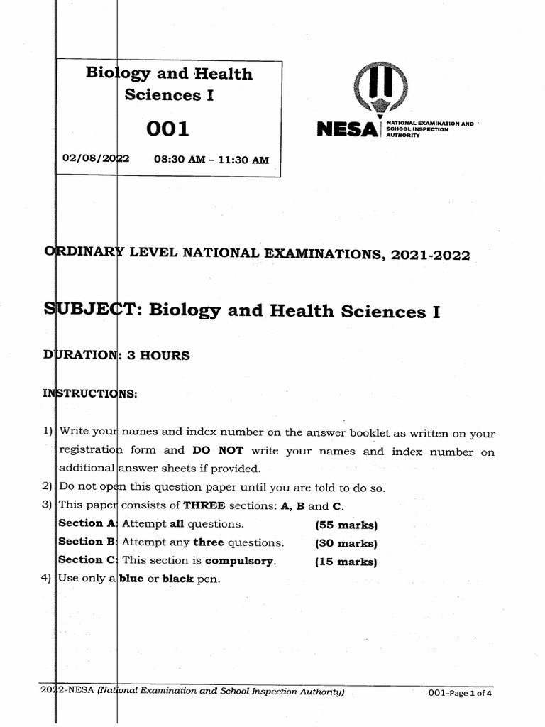 2022 Biology Health Sciences Ol Pdf