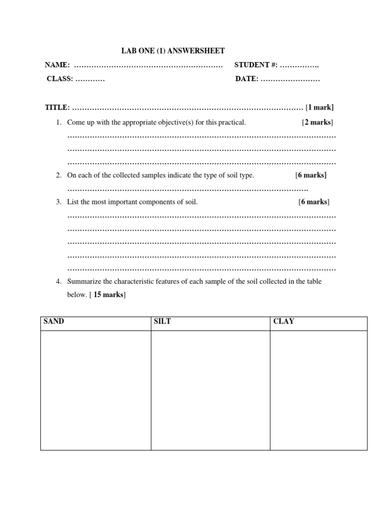 Lab One - Soil Types - Answersheet | PDF | Technology & Engineering