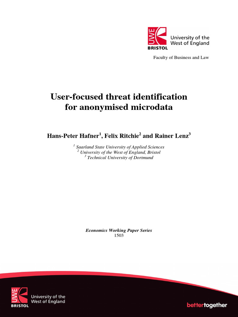 User-Focused Threat Identification For Anonymised Microdata: Hans-Peter ...