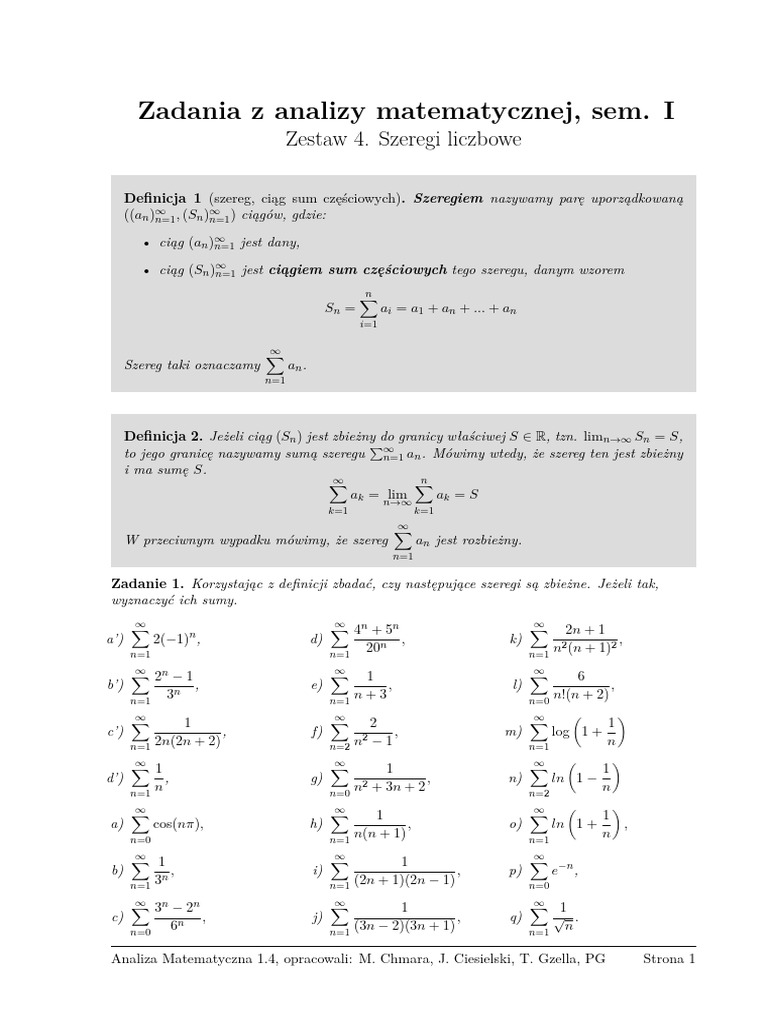 Zadania 4 Szeregi Liczbowe TG | PDF
