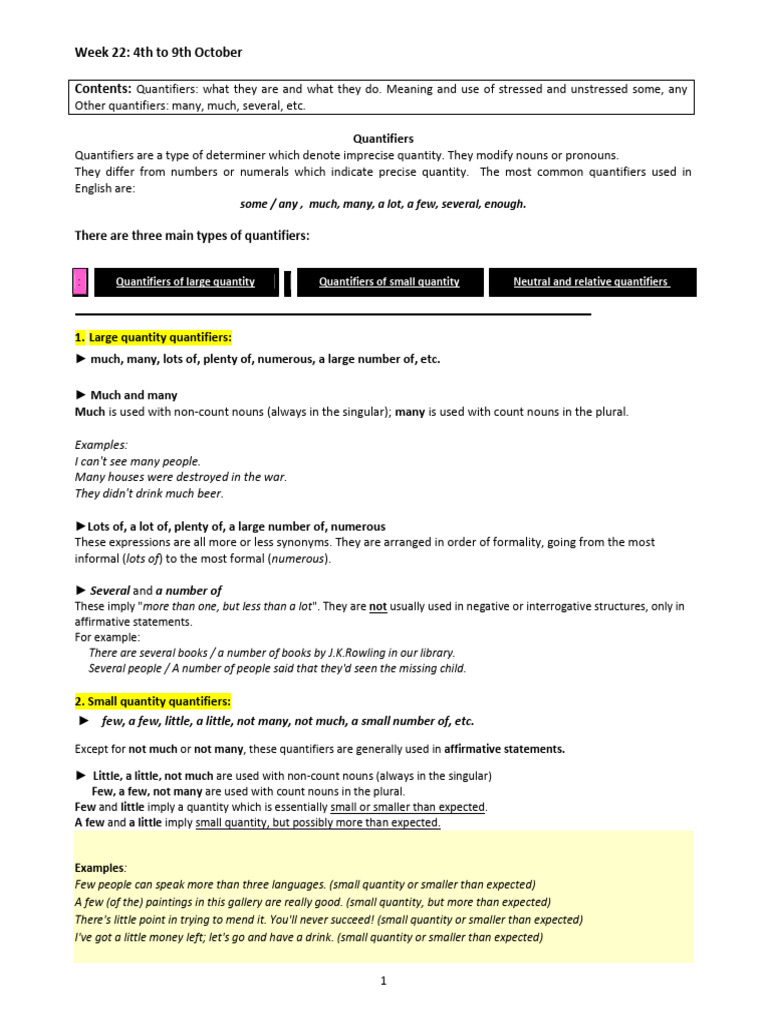 Week 22 Grammar | PDF | Grammatical Number | Quantity