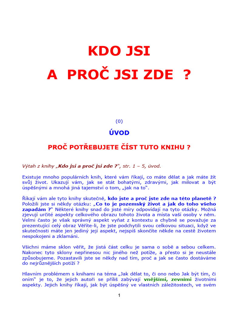 Kdo Jsi A Proc Jsi Zde 1 | PDF