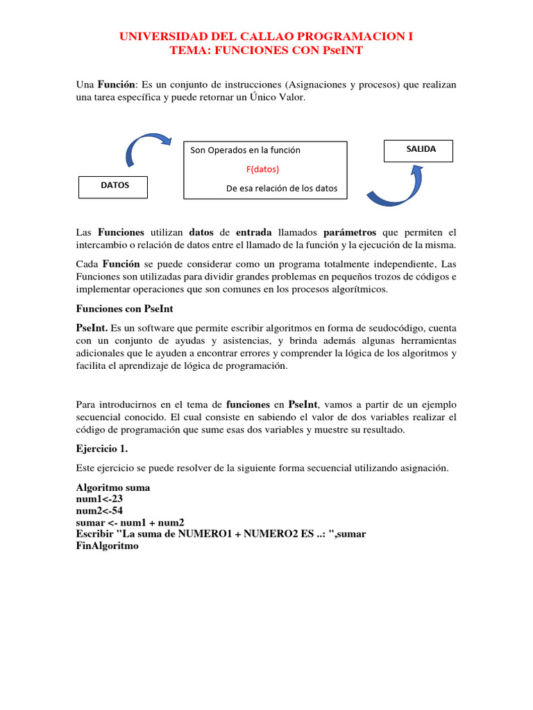 1.-Funciones Predefinidas en Pseint | PDF | Programación de computadoras | Algoritmos