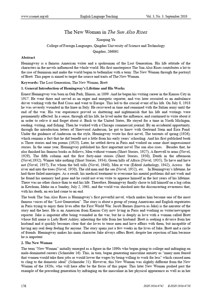 Woman in The Sun Also Rises - Ej1081778 | PDF | Masculinity | Ernest ...