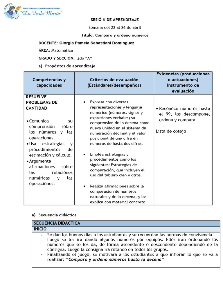 SESIÓ N DE APRENDIZAJE 22 Al 26 de Abril | Descargar gratis PDF | Evaluación | Aprendizaje