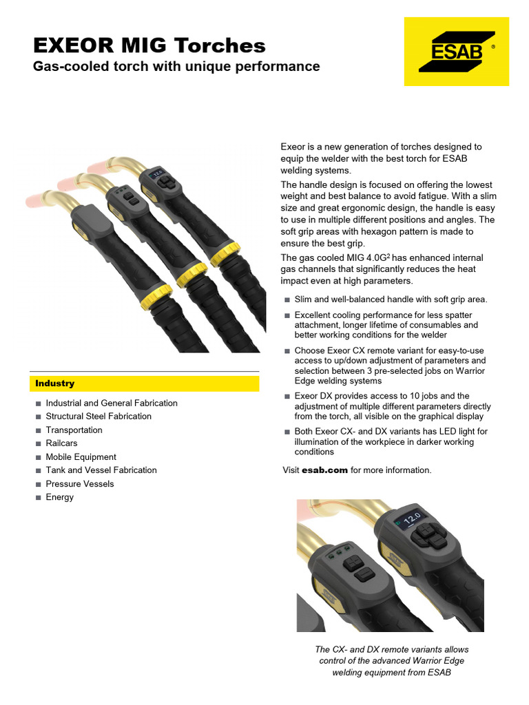 EXEOR MIG Torches: Gas-Cooled Torch With Unique Performance | PDF ...