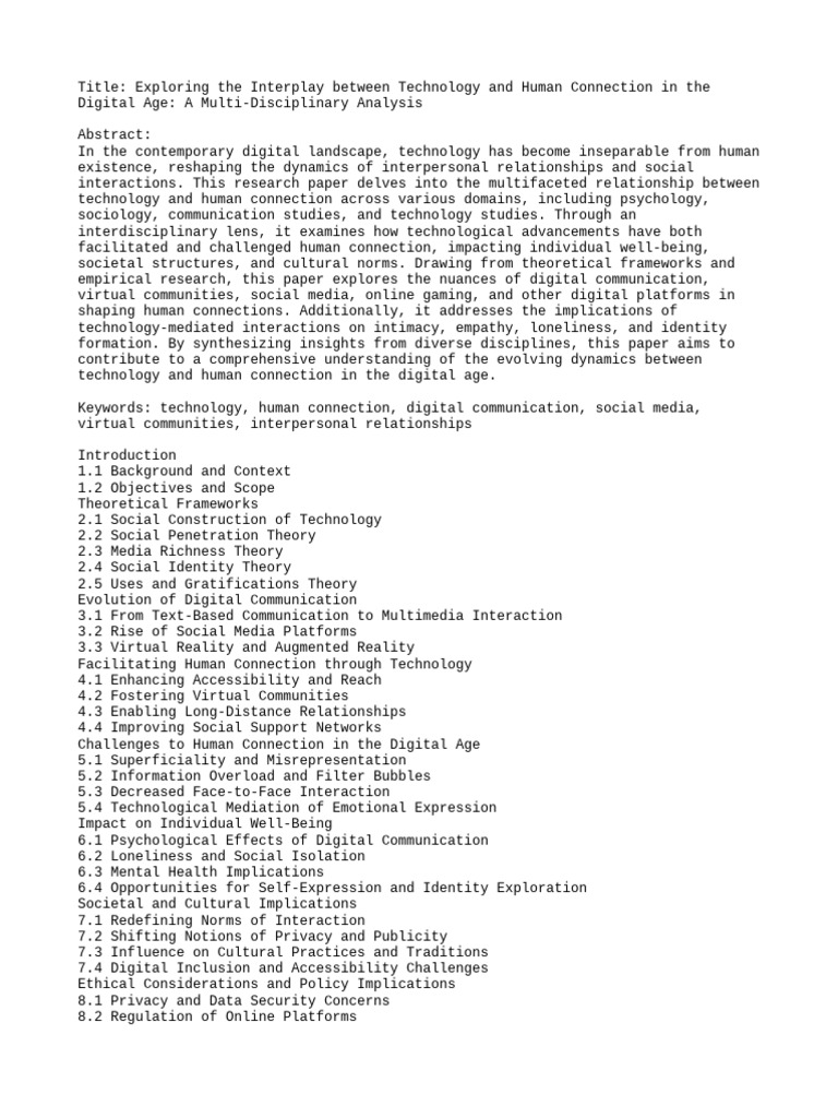 Technology's Impact on Human Connection | PDF | Communication ...