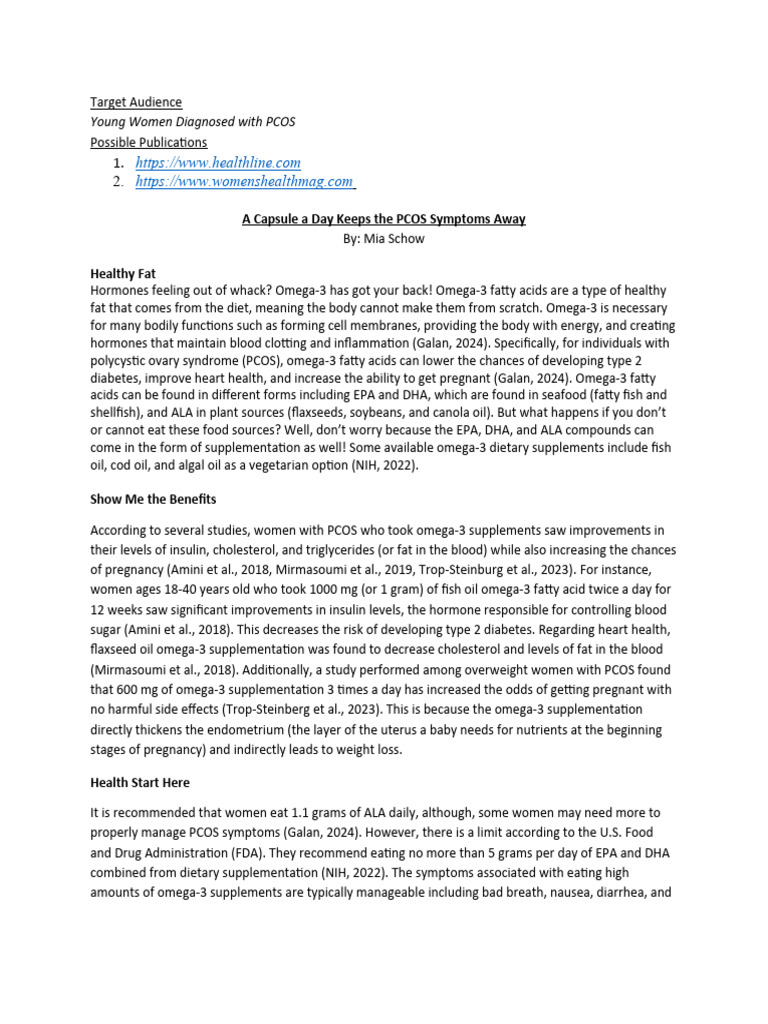 Mia Schow Consumer Interest Article Final | PDF | Omega 3 Fatty Acid | Dietary Supplements